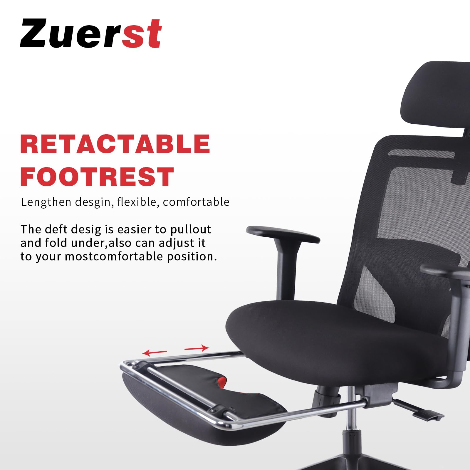 ZUERST Ergonomic Office Chair with Footrest Support- High Back Desk Chair with Adjustable 4D Lumbar Support, 5D Adiustable Headrest and Armrest, High Resilience Cushion-135°Rocking Mesh Computer Chair