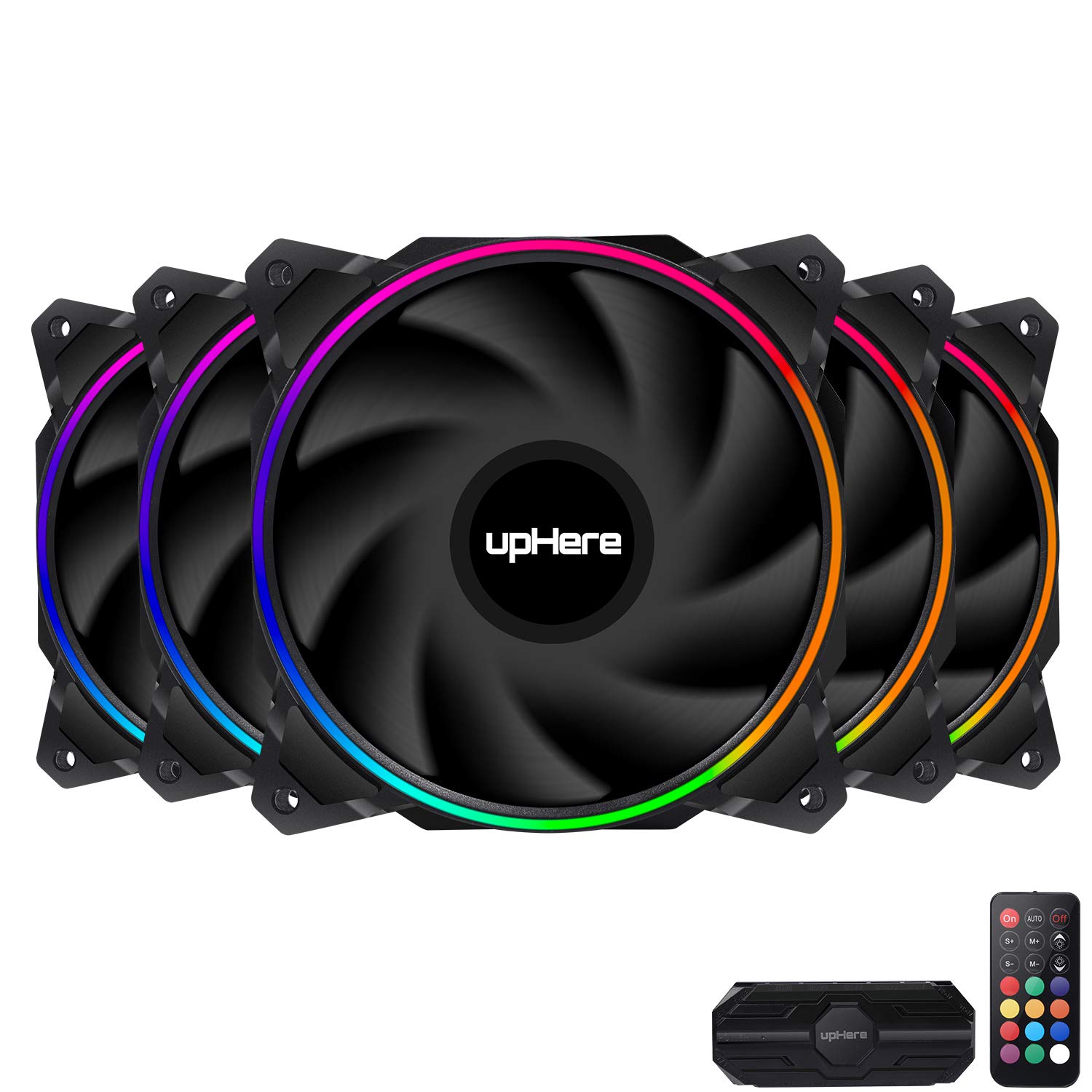 upHere 120mm RGB LED Case Fan,Dual Halo LED Pc Fan,High Performance Silent Fan for PC Cooling,EN1206-5