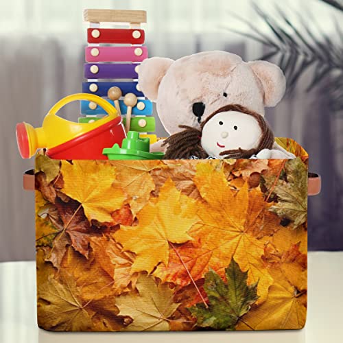 XMNYGJ Colorful Fall Autumn Leaves Storage Baskets Foldable Large Fabric Storage Bins for Organizing Toys, Clothes, Shelves, Closet, 15x11x9.5 Inches Storage Box with Handles