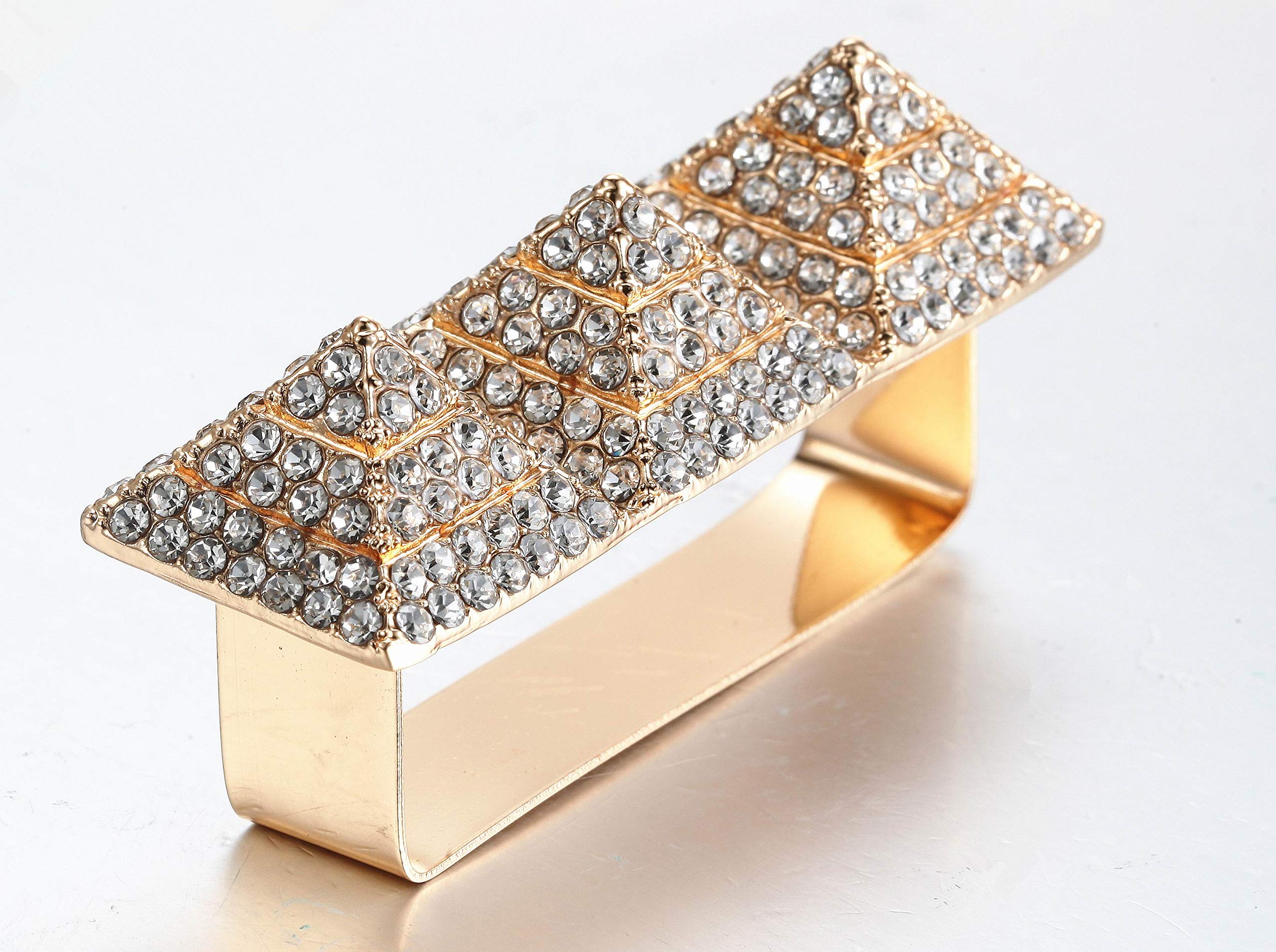 Wellotus Punk Alloy Pyramid Ring Rhinestone Hip Hop Rapper Red Lip Kiss Ring Costume Jewelry, 2 Finger Size (Gold)