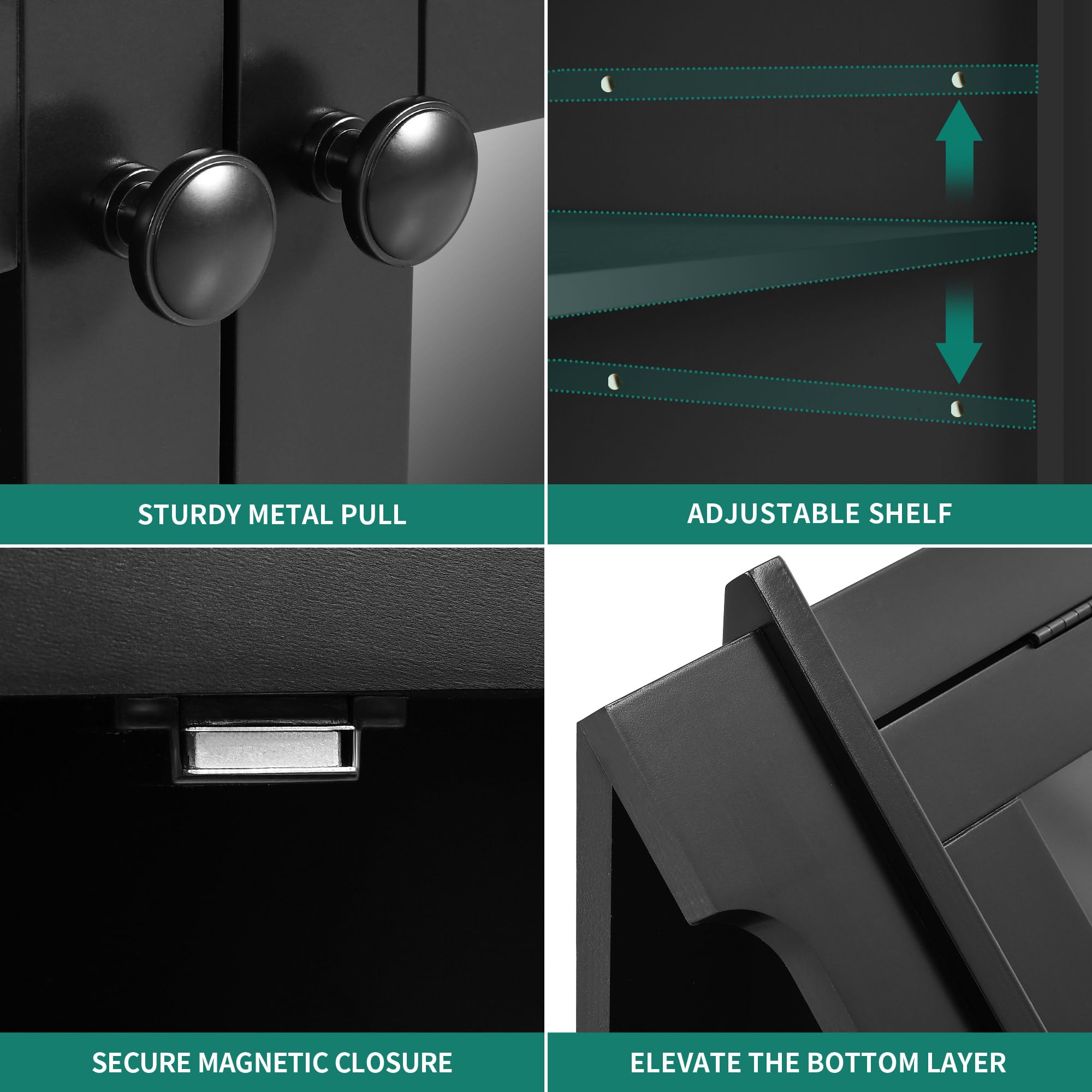 YITAHOME Corner Storage Cabinet with LED Light 64" Tall Bathroom Cabinet Storage, RGB Lights Corner Cabinet with Doors and Adjustable Shelves for Living Room, Bedroom, Bathroom, Office, Black