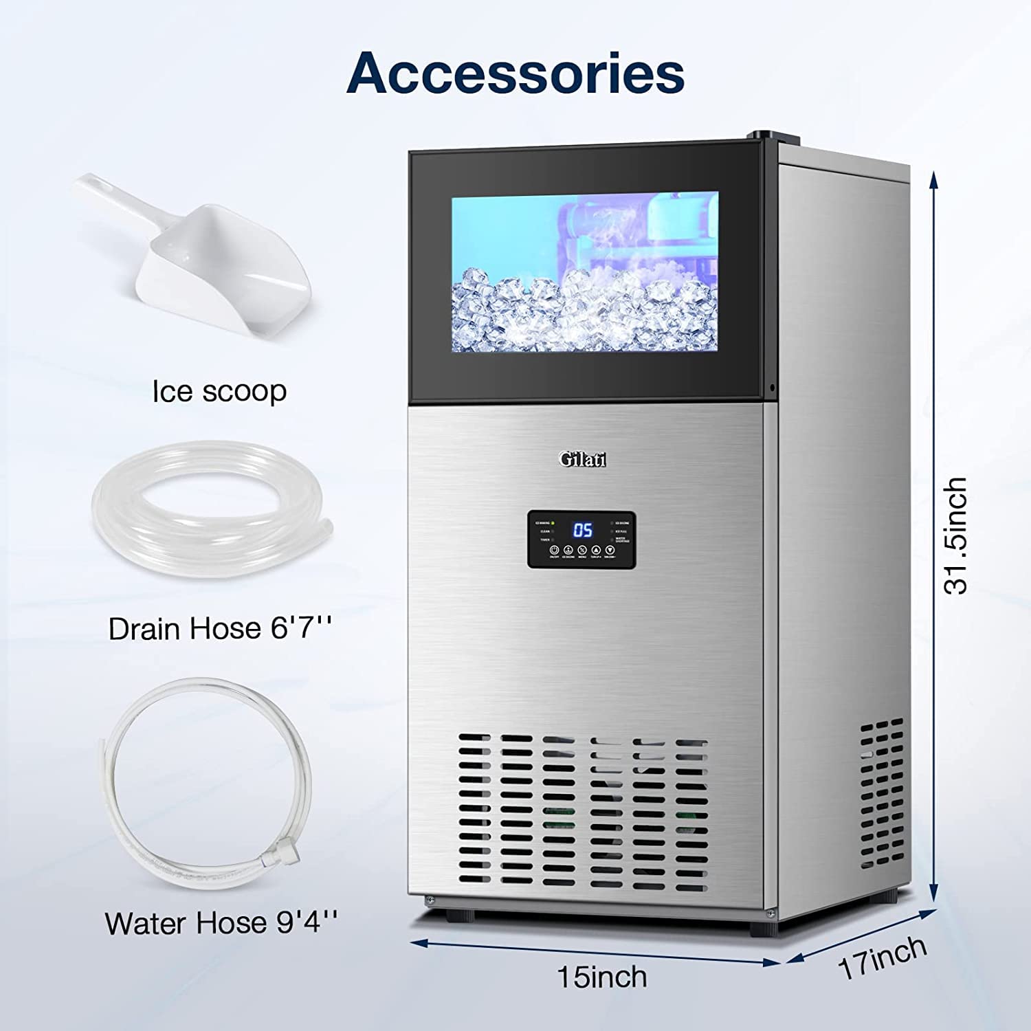 Upgraded Commercial Ice Maker Machine 160LBS/24H with 35LBS Storage Bin, 15Inch Wide Ready 11-20 Mins Under Counter/Freestanding Stainless Steel Large Ice Machine