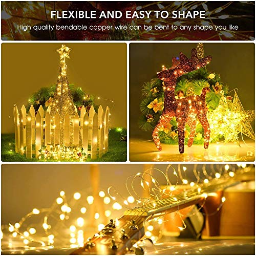YOZATIA Solar String Lights Outdoor 66Ft 200LED Solar Powered String Lights with 8 Lighting Modes, Waterproof Warm White Color, Copper Wire Fairy Lights