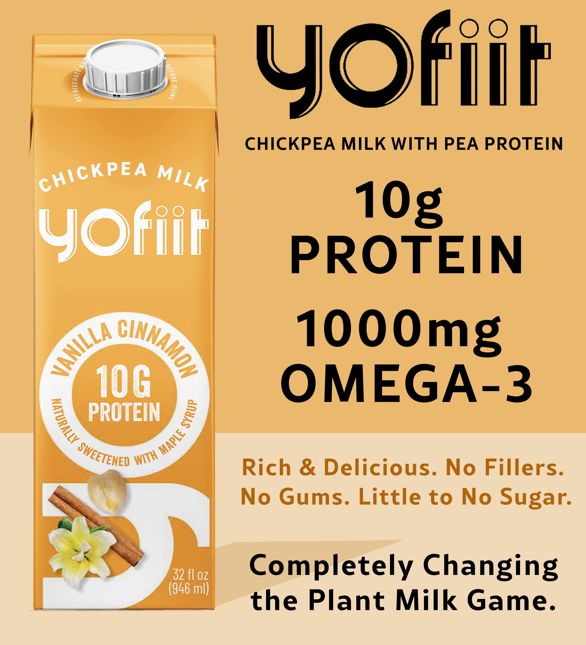 Yofiit Vanilla Cinnamon Plant Based Milk with Pea Protein and Flax - More Protein than Almond Milk - Non Dairy Coffee Creamer, Vegan & Shelf Stable | 10g Protein - 6 Pack