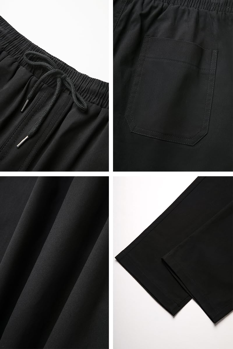 THWEI Mens Cargo Pants Casual Drawstring Joggers Cotton Work Sweatpants Outdoor Trousers Black S