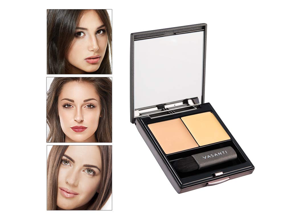 Wonders of the World Concealer Duo by VASANTI - Hide Dark Circles, Scars - Colour Correcting Full Coverage Concealer Duo - Includes a Colour Corrector & Concealer with Mirror/Mini Brush (Y2 - Yellow)