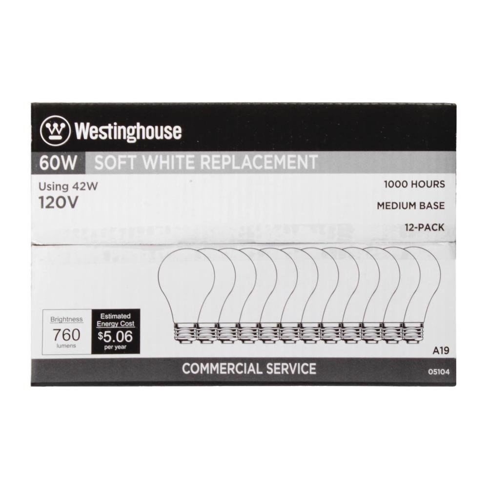 Westinghouse 0510400 42 Watt A19 Eco-Halogen Soft White Light Bulb with Medium Base (12-Pack)
