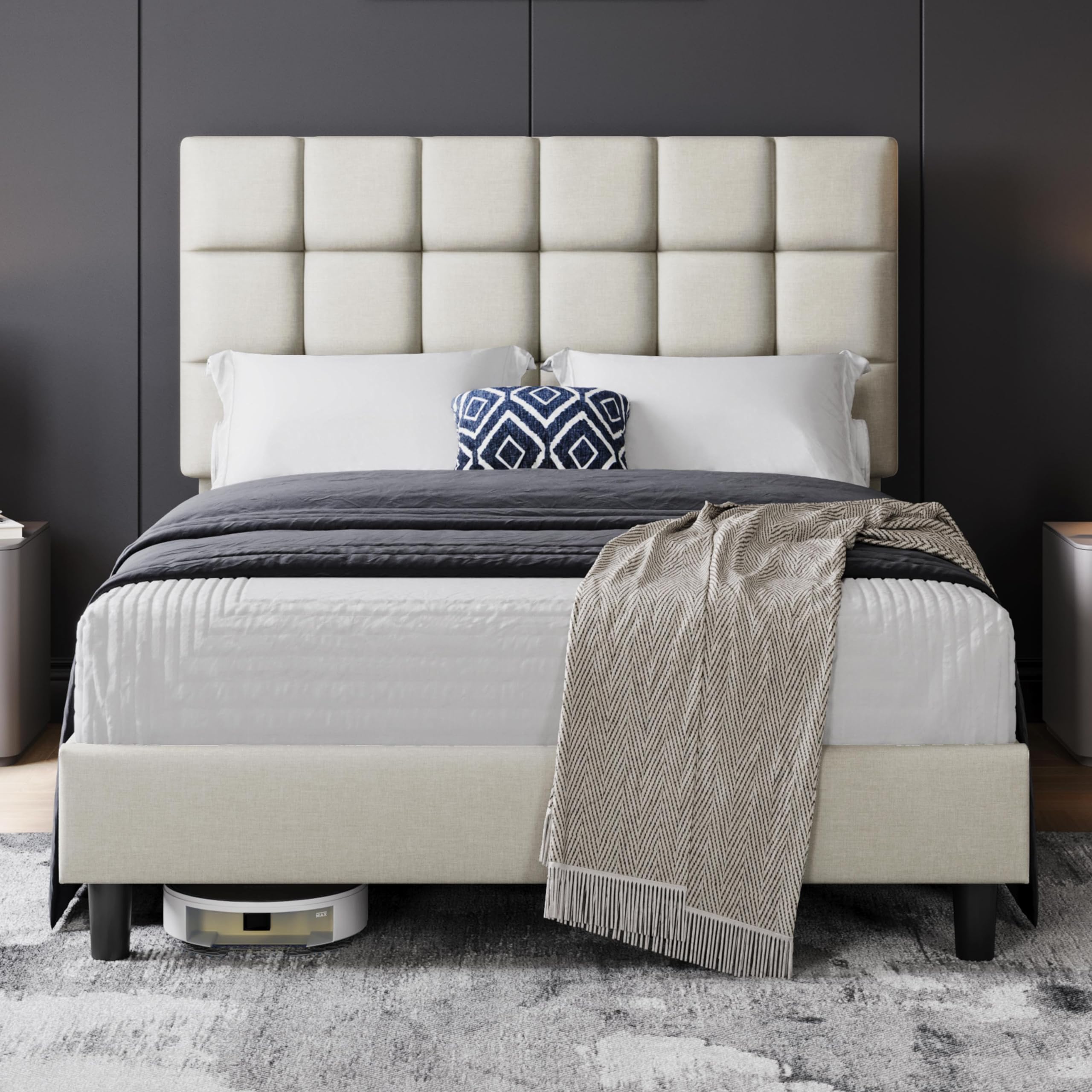 Yaheetech Twin Bed Frames Scandinavian Natural Pine Wood Platform Bed, Detachable Wooden Slats for Easy Assembly/6.2 inch Clearance Space/Noise-Free/No Box Spring Needed, White Twin Bed