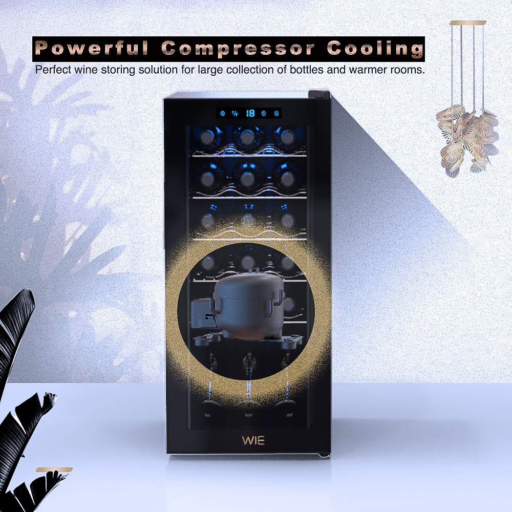 WIE Wine Cooler 18 Bottle Refrigerator Wine Fridge Compressor for Home Freestanding Wine Cellars White Red Digital Control Auto-Defrost Double-layer Glass Door 41°F-64°F Cooling Wine Refrigerator