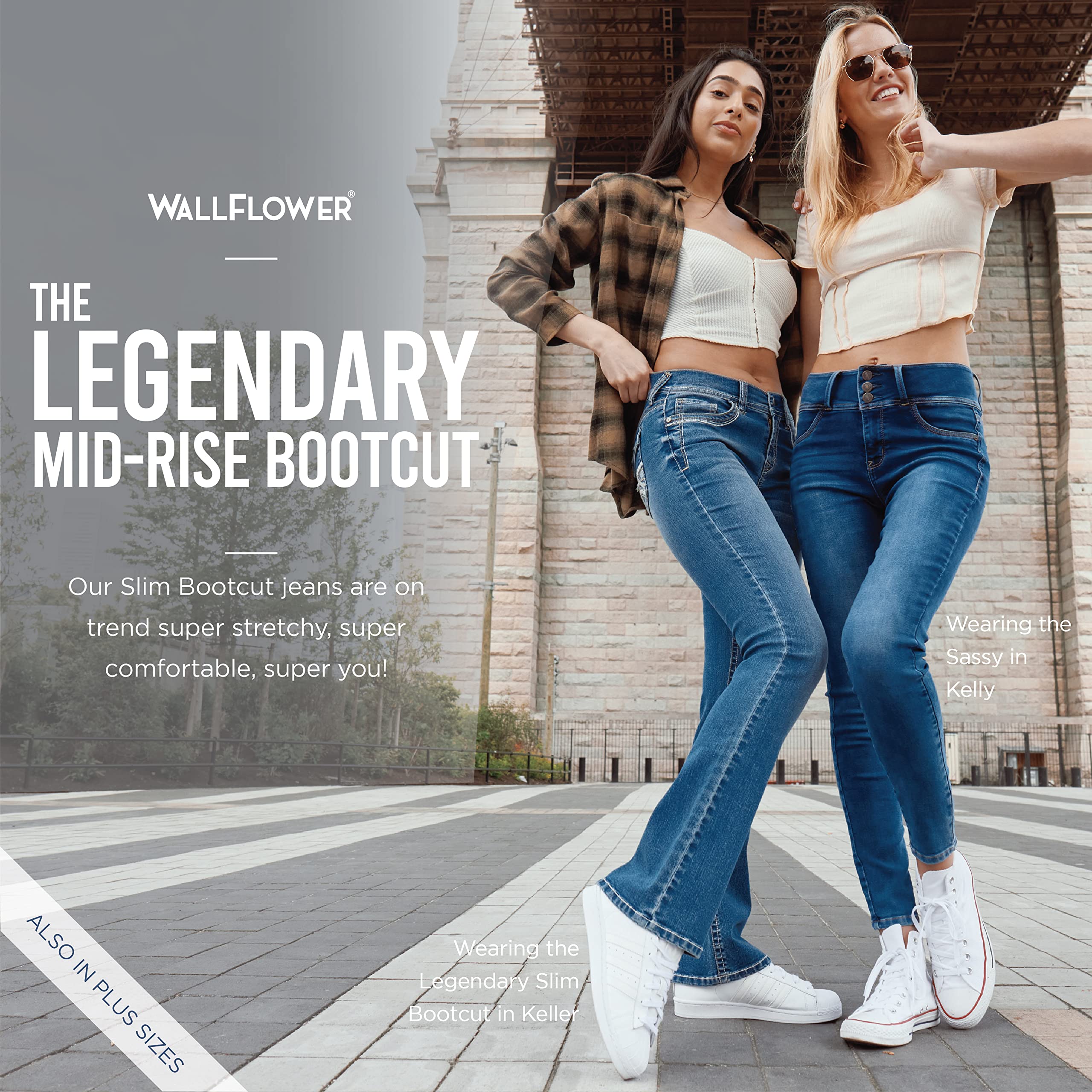 WallFlower Women's Legendary Bootcut Mid-Rise Insta Stretch Juniors Jeans (Standard and Plus), Katy Pure, 15 Long