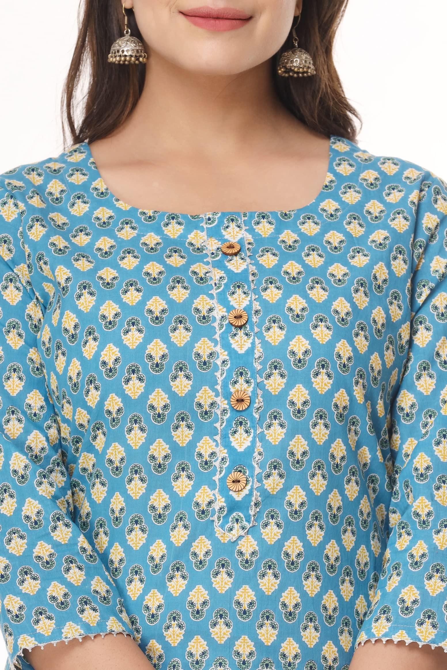 Vihaan Impex Indian Women Blue Kurti with White Pant Set