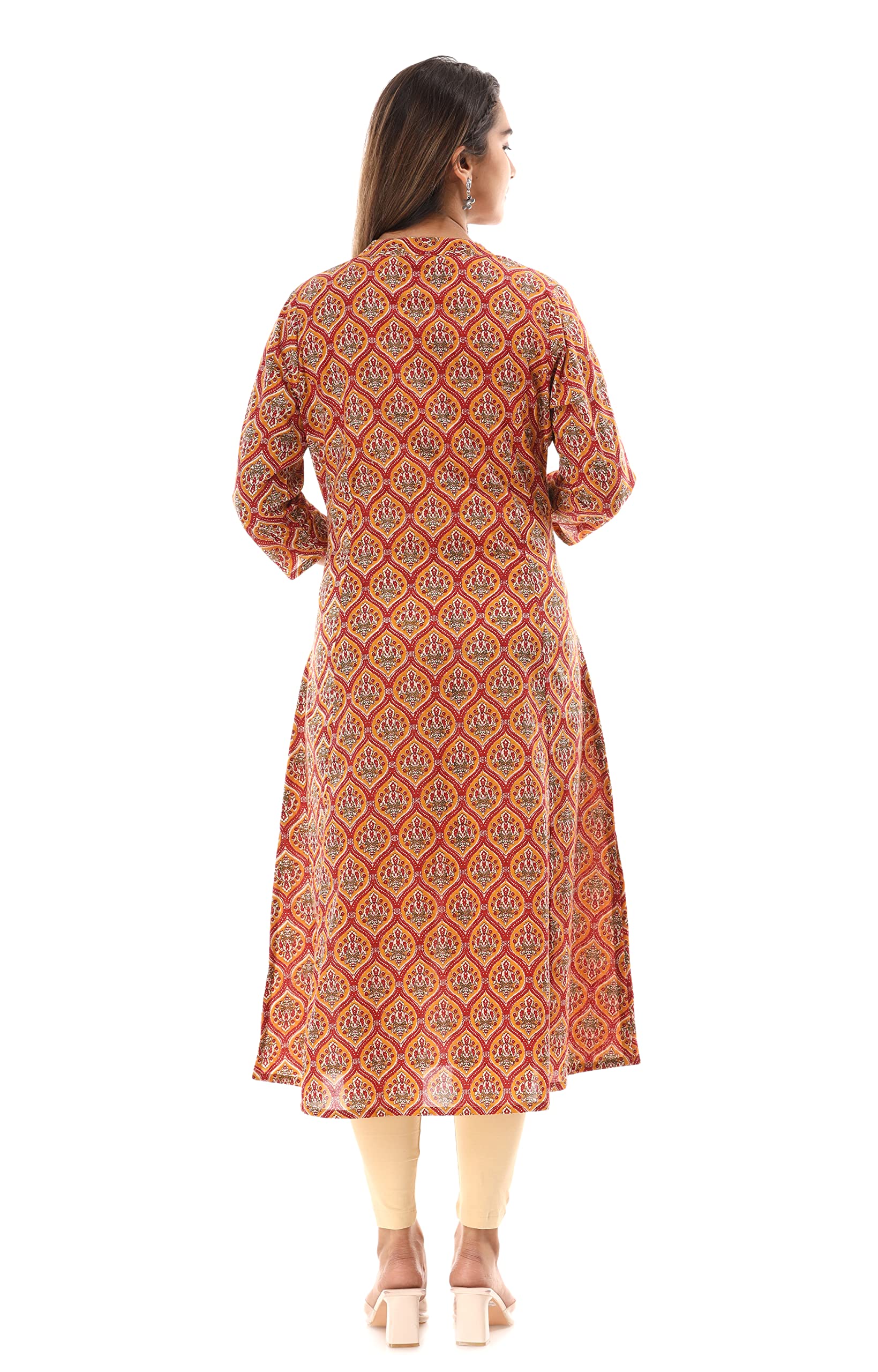 Vihaan Impex Printed Casual Red Tunic for Women Long Kurta Kurti 3/4 Sleeve (as1 alpha l regular regular)
