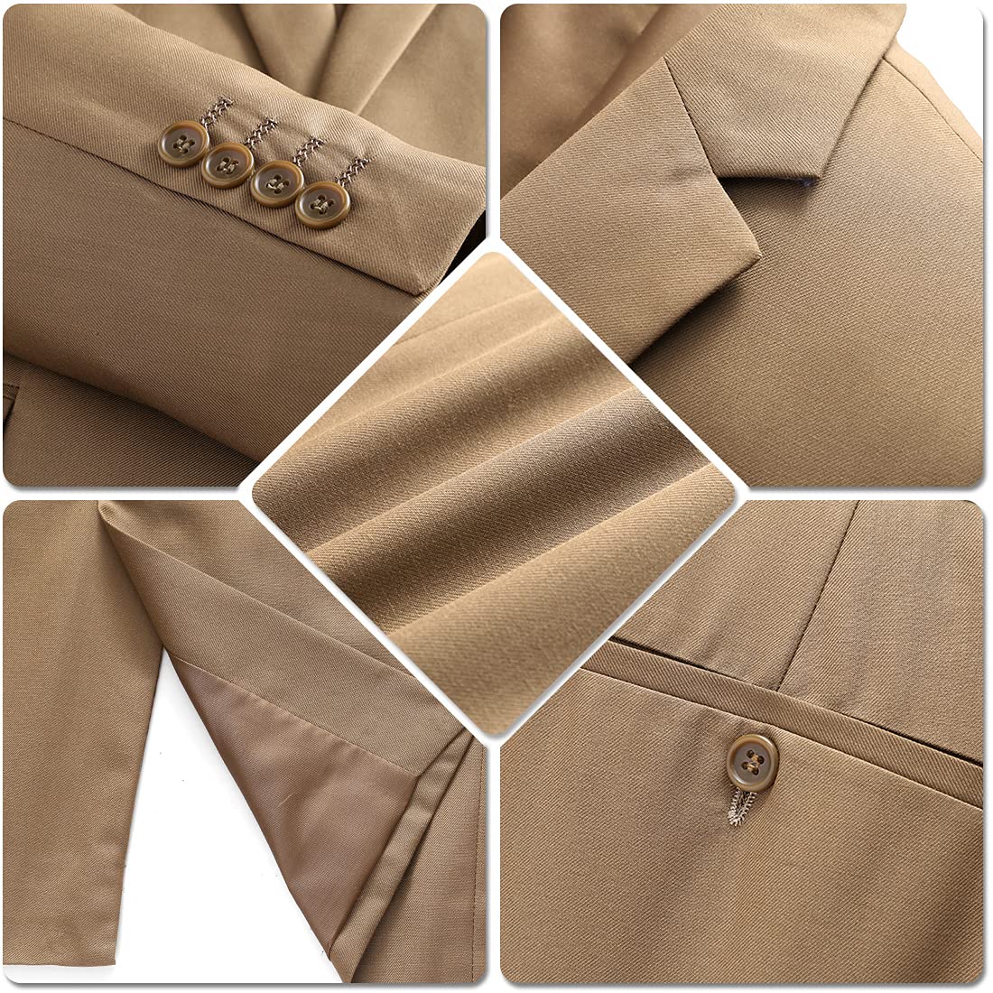 YND Men's Slim Fit 2 Piece Suit, Double-Breasted Jacket Pants Set with Tie, Solid Party Wedding Dress Blazer, Tux and Trousers Khaki