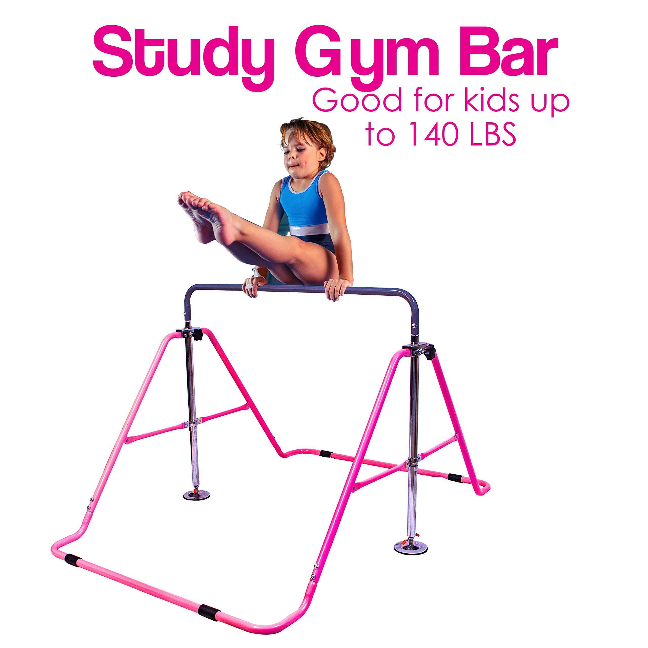 Upper Midland Products Gymnastic Bar for Girls, Adjustable Gymnastics Equipment for Home for Kids Training (Pink)