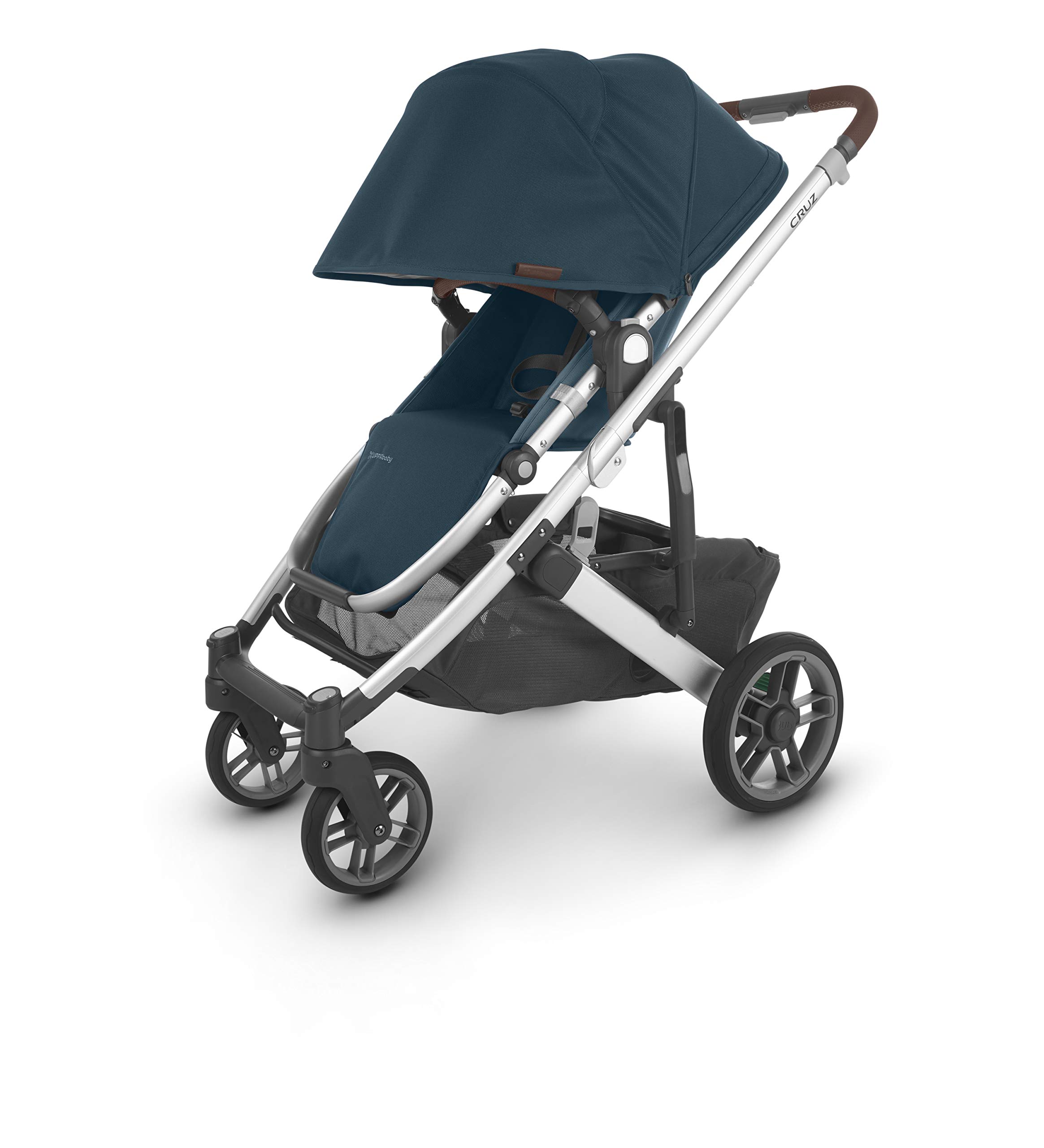 UPPAbaby Cruz V2 Stroller - Finn (Deep Sea/Silver/Chestnut Leather) + Mesa Infant Car Seat - Jake (Black)