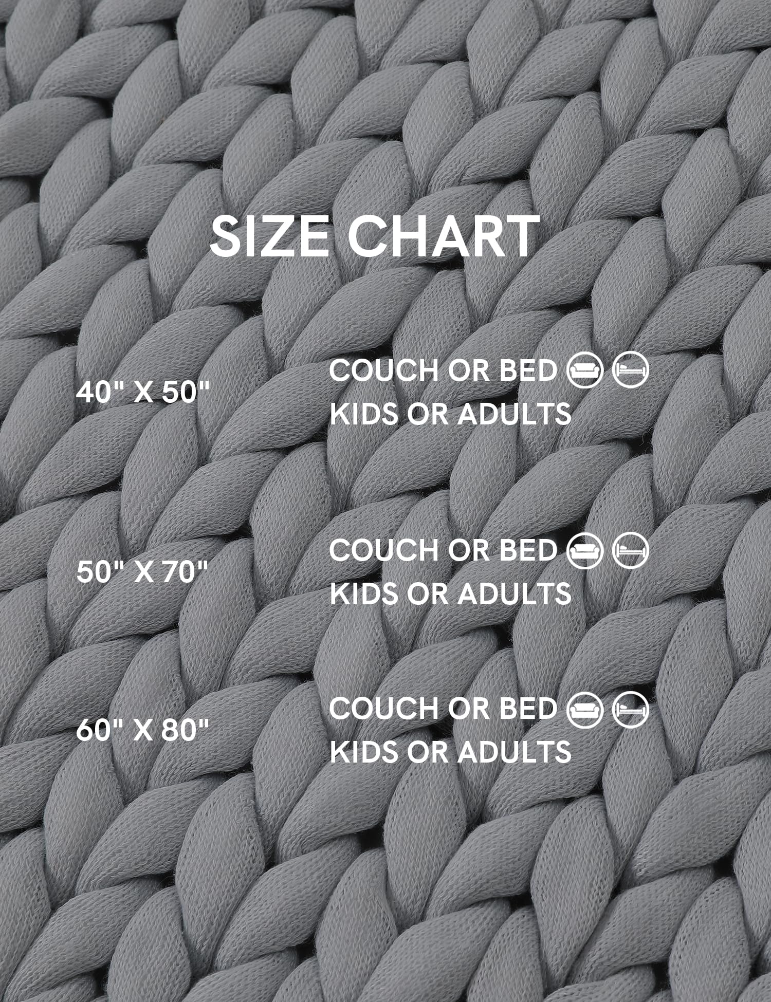 YnM Chunky Throw Blanket, Medium-Weight, Hand Knitted, Skin Friendly, Ventilated and Breathable, Machine Washable, Home Décor Piece for Couch, Sofa and Bed (Lunar Grey, 40x50 Inch)