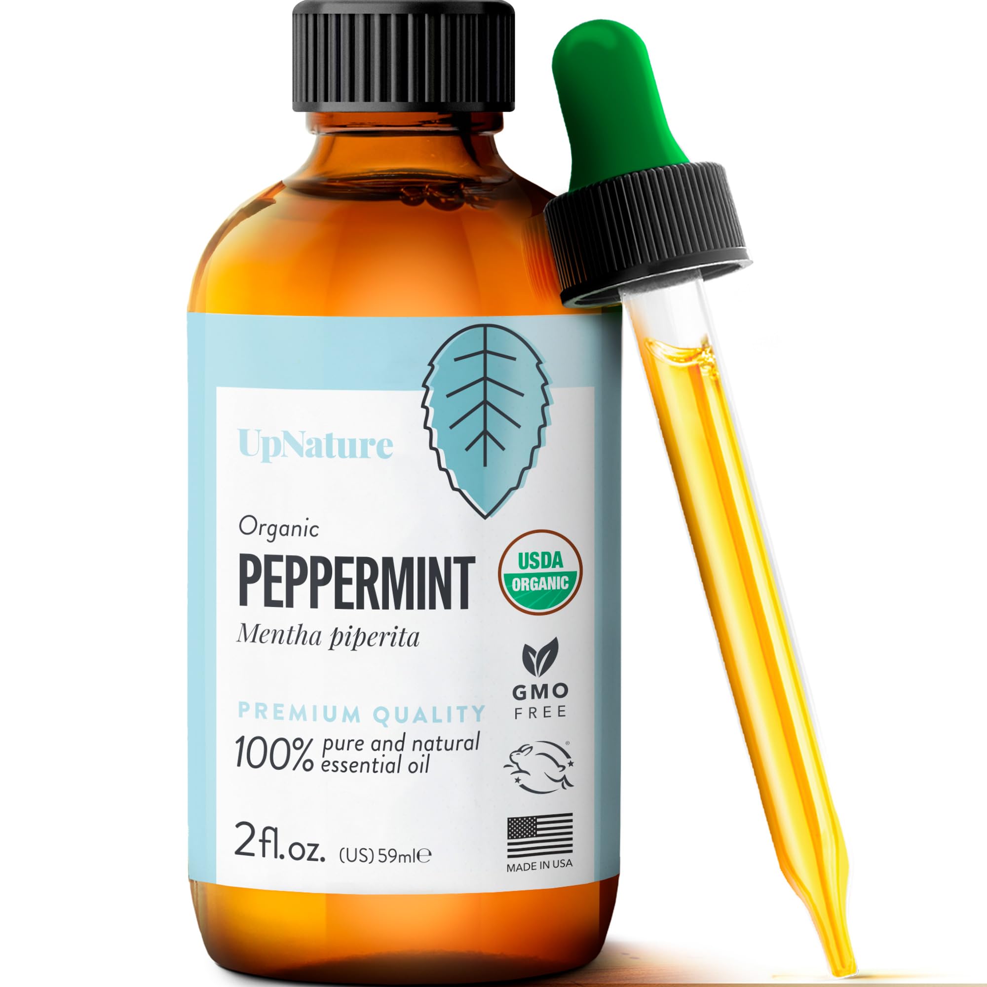 UpNature USDA Certified Organic Peppermint Essential Oil - 2oz –100% Natural & Pure Peppermint Oil, Aromatherapy Oil