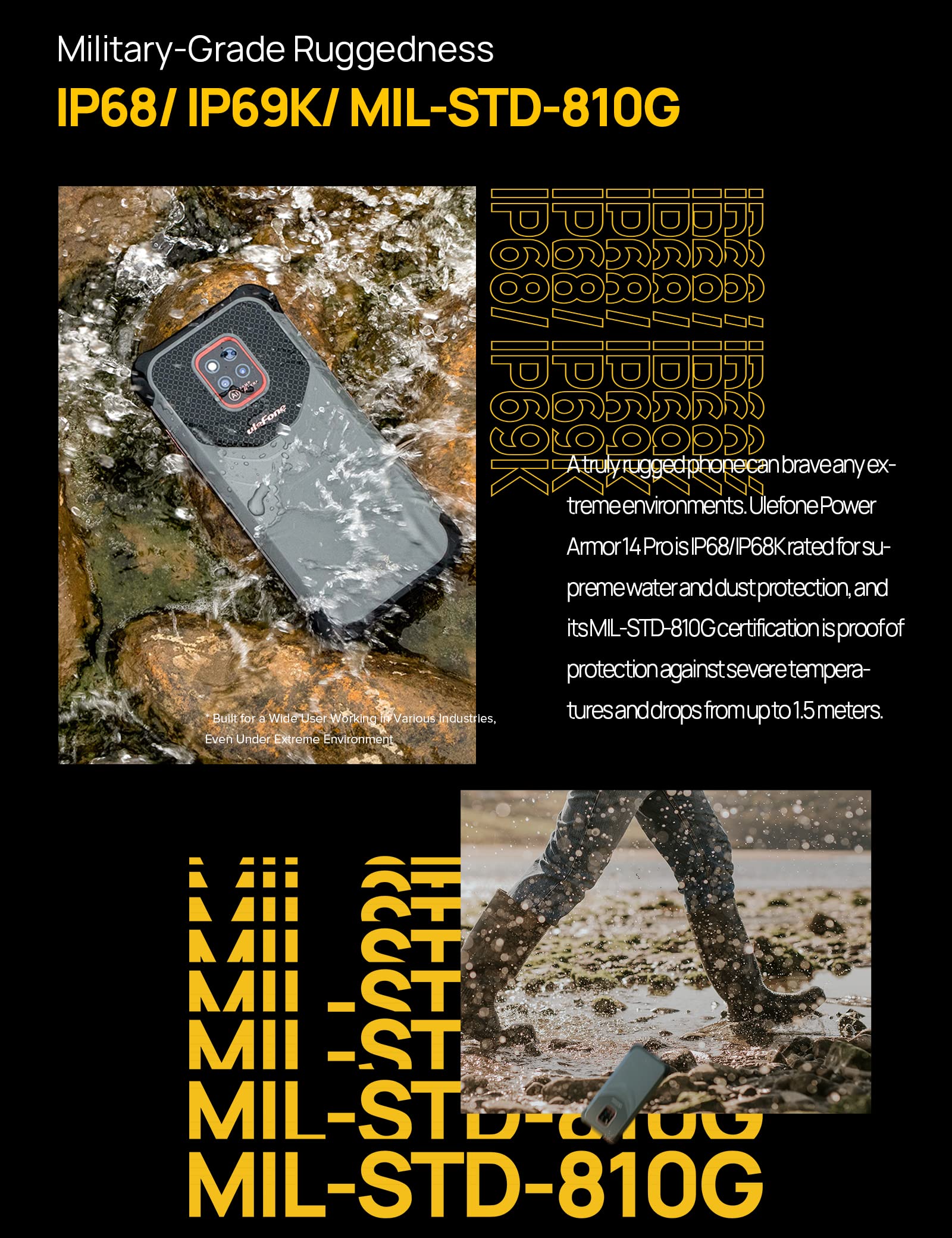 Ulefone Android 12 Rugged Smartphones, Power Armor 14 Pro 10000mAh Battery, 8GB+128GB, Helio G85 Octa-core Waterproof Rugged Phone, 6.52” HD+, 20MP AI Camera, Dual Sim 4G Unlocked Cell Phone