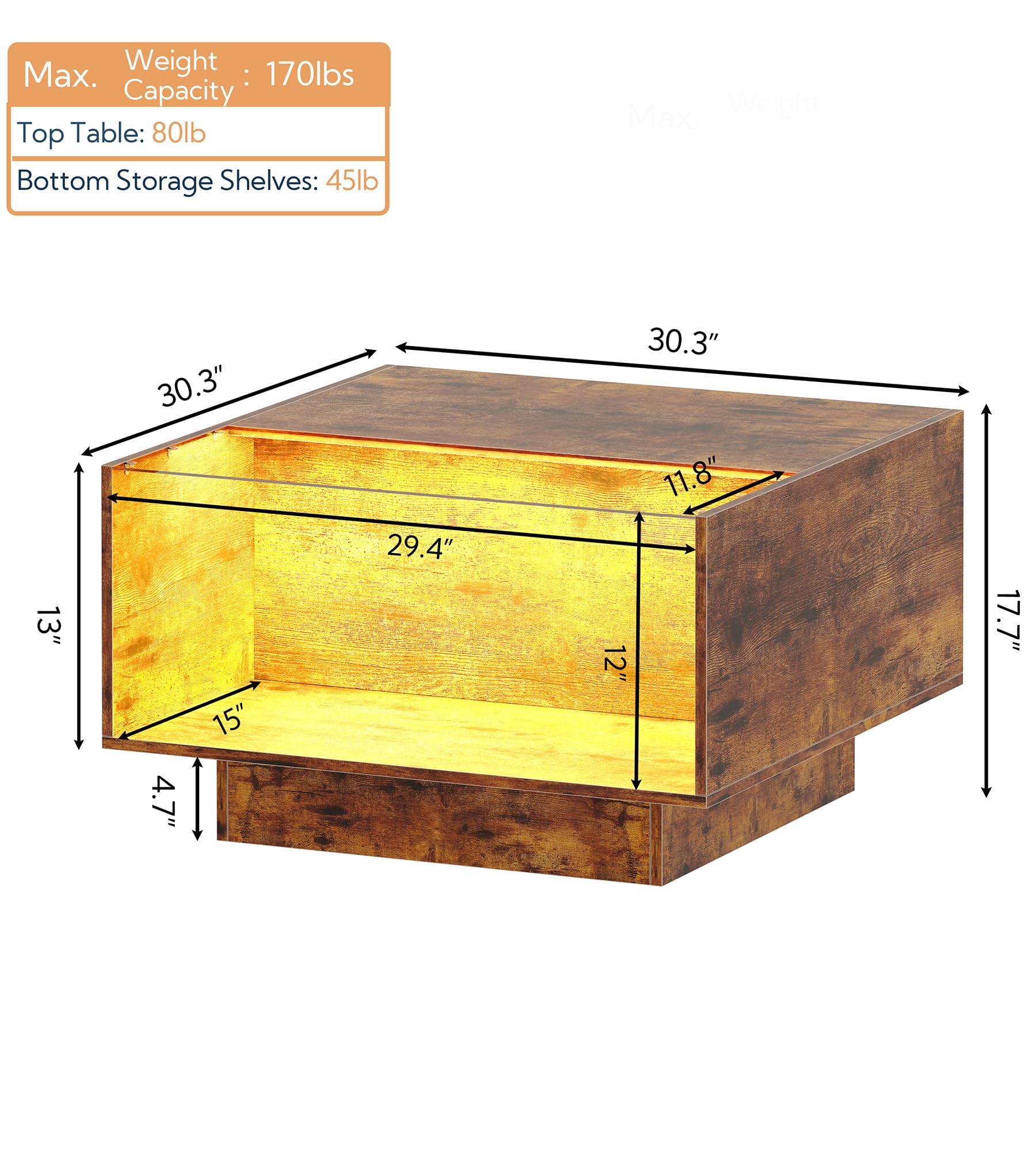 Yusong Modern Wood Coffee Table for Living Room, Retro Mid-Century Center Tables Cocktail Table with Storage Shelf for Reception, Rustic Brown