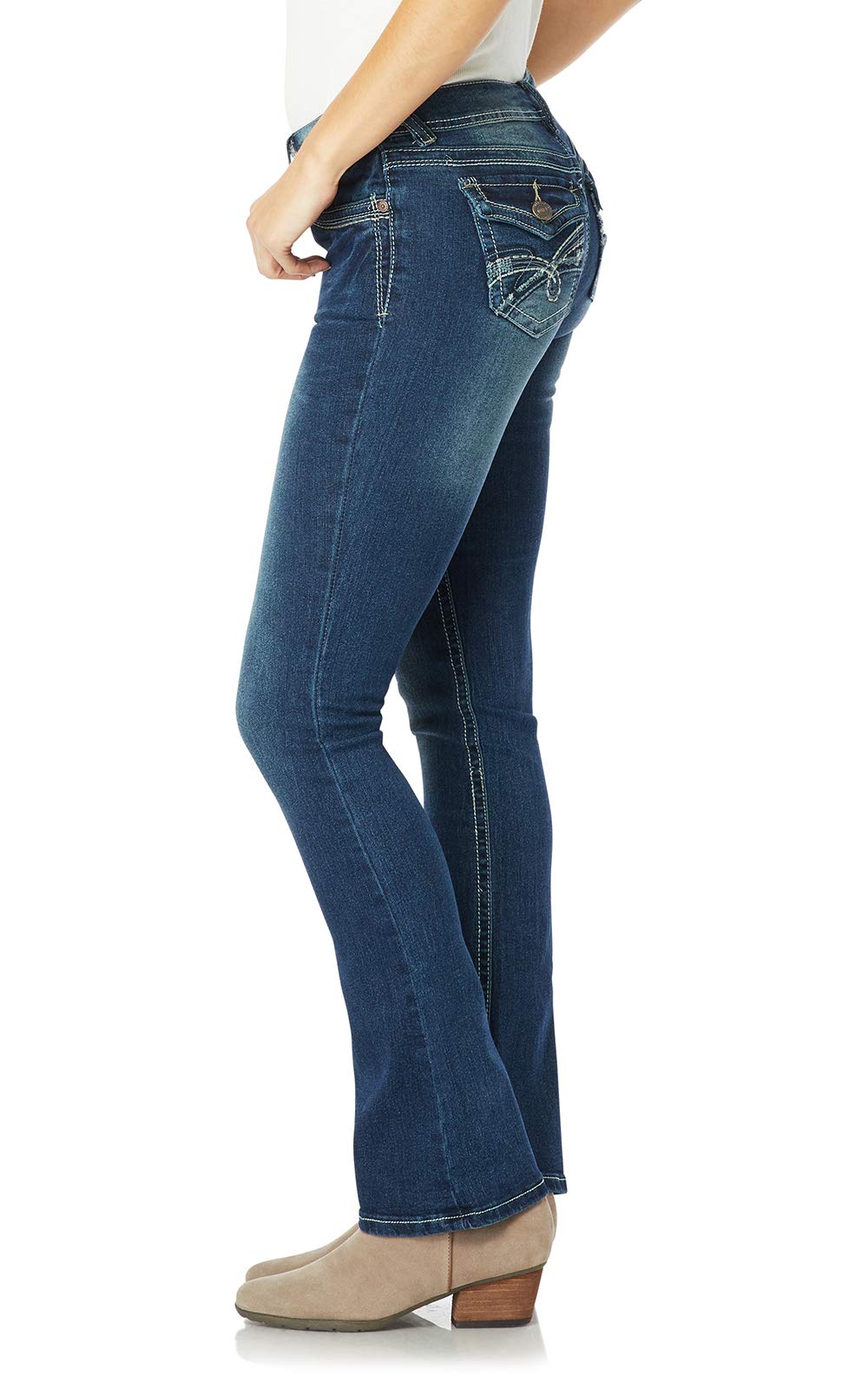 WallFlower Women's Legendary Bootcut Mid-Rise Insta Stretch Juniors Jeans (Standard and Plus), Katy Pure, 15 Long