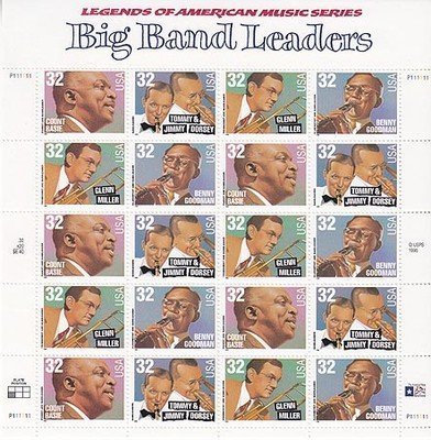 US Stamps - 1996 Big Band Leaders - 20 Stamp Sheet - Scott #3096-9 by USPS