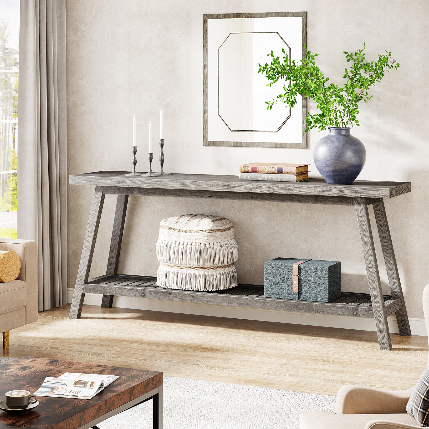 Tribesigns Farmhouse Console Entryway Table: 70.9 Inches Extra Long Console Table for Entryway, 2-Tier Narrow Wood Foyer Sofa Couch Table for Hallway, Entrance, Living Room, Grey
