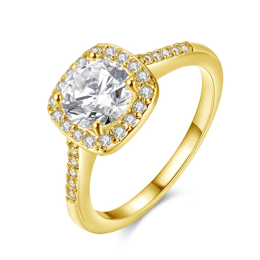 Xiaomei Clear and Exquisite 925 Sterling Silver Cube Diamond Drill Cz Diamond Engagement Bride Jewelry Ring (US Code 6, Gold)