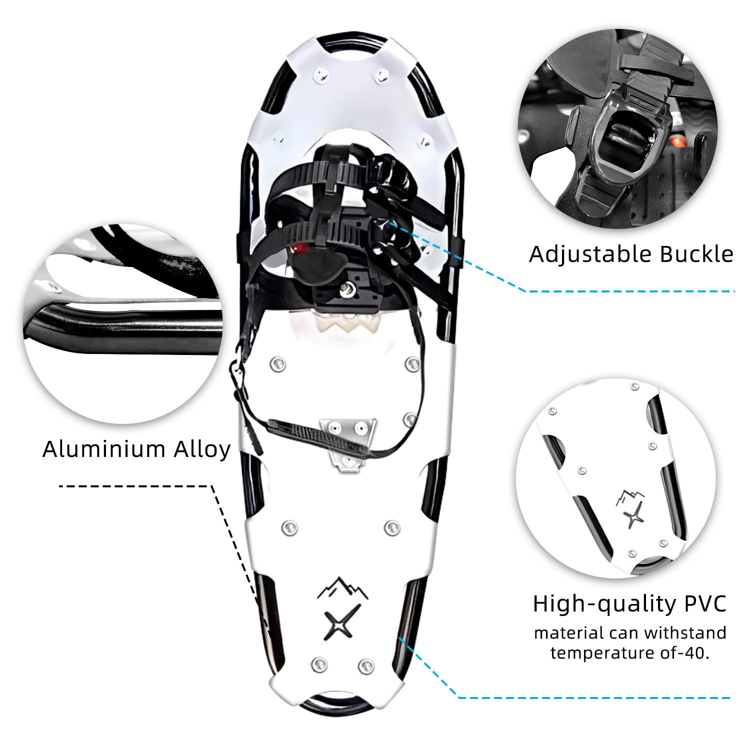 Xtrempro Snowshoes Snow Terrain Lightweight Ergonomic Design Lightweight Aluminum Alloy with 13 Point Crampons 120/160/210/300 lbs. Capacity- 21"/25"/30β/36" (Black, 25)