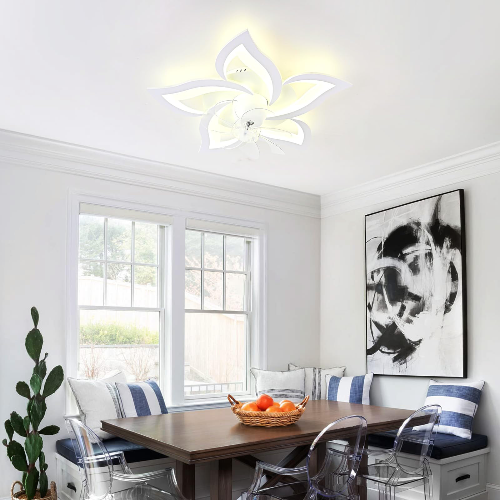 viniv 19'' Low Profile Ceiling Fan with Lights Remote Control, Modern Flush Mount Ceiling Fan, Dimmable LED 6 Speeds Timing Ceiling Fan for Bedroom Kitchen