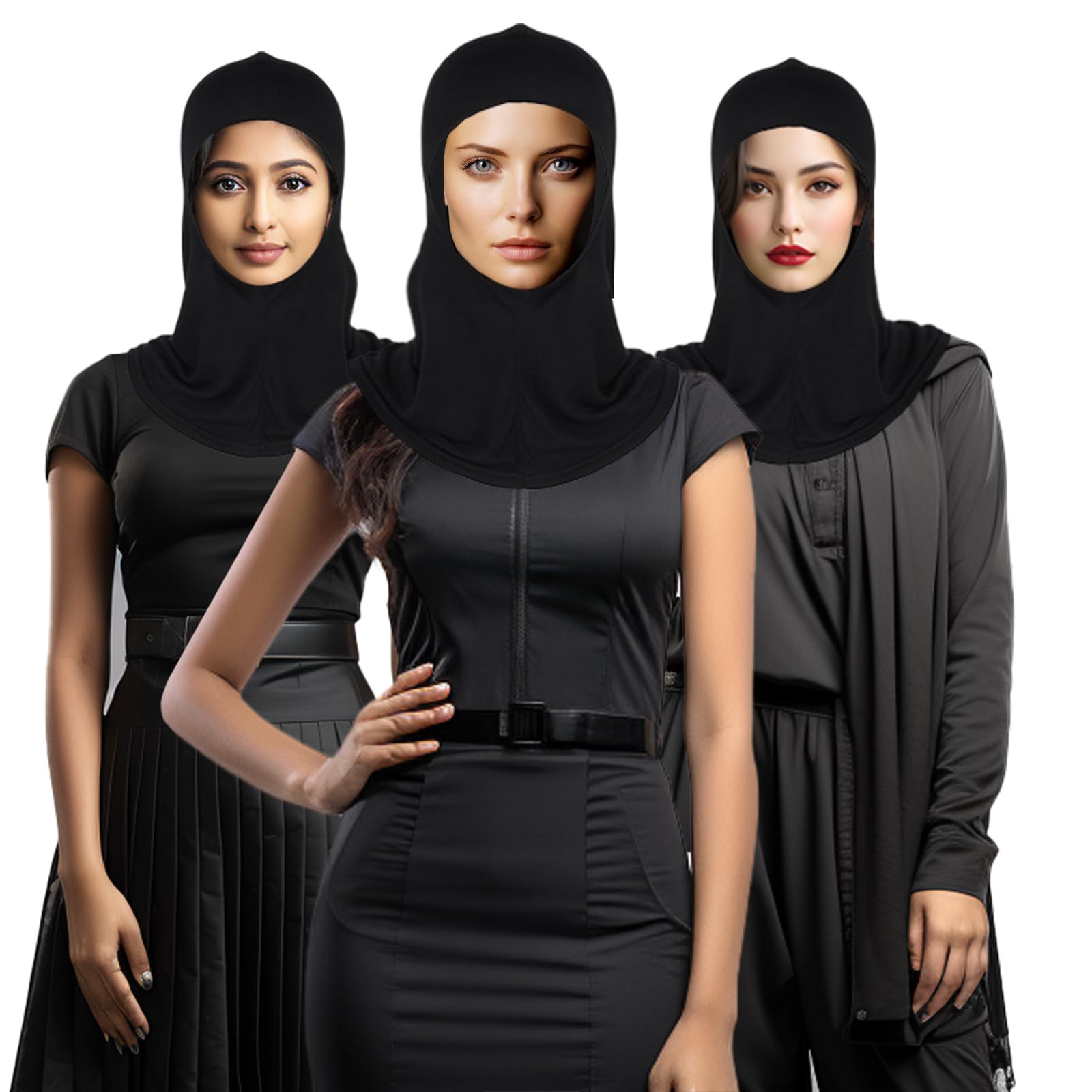 WLLHYF Solid Shawl Hijab for women Muslim Soft Breathable Stretch Long Hair Head Wraps Headkerchief Undercap for Women(Black)