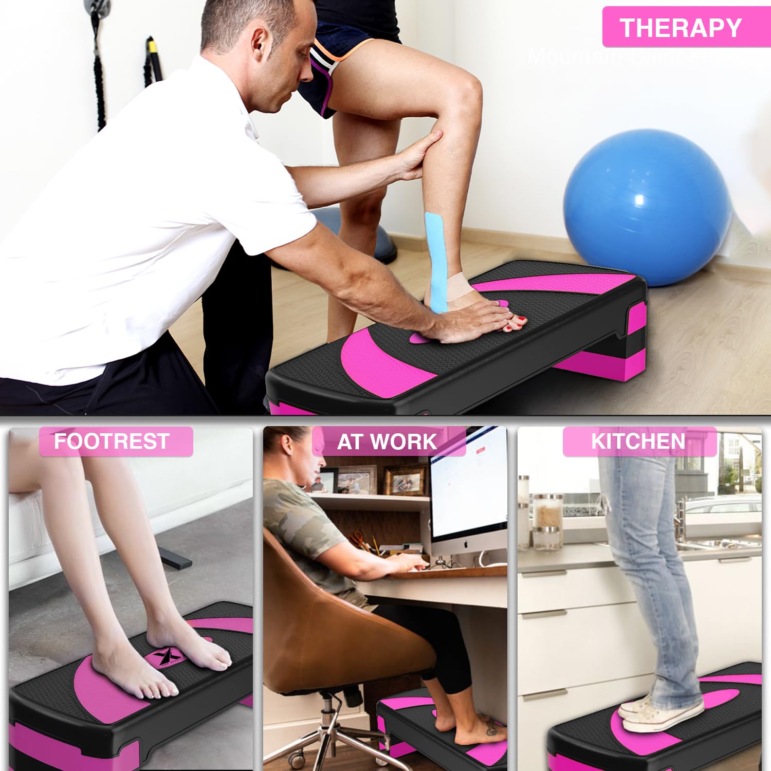XN8 Aerobic Stepper for Exercise 3 Levels Adjustable Height 4" 6" & 8" Inch Exercise Step Platform Non Slip Step Board for Workout Home Gym Cardio Strength & Training | 31" Length x 12" Width (Inches)