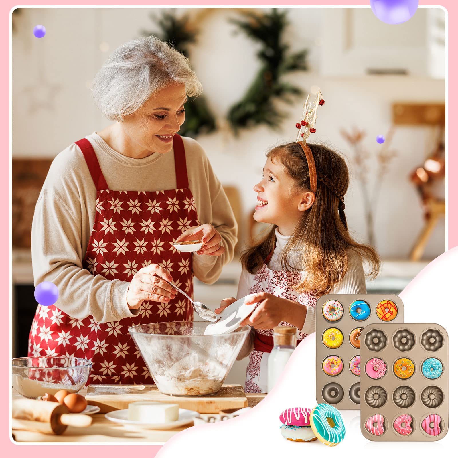 Zubebe Carbon Steel Donut Molds, 12 Cavity, Nonstick, 13.9 x 10.4 x 0.9 Inch, Champagne Gold