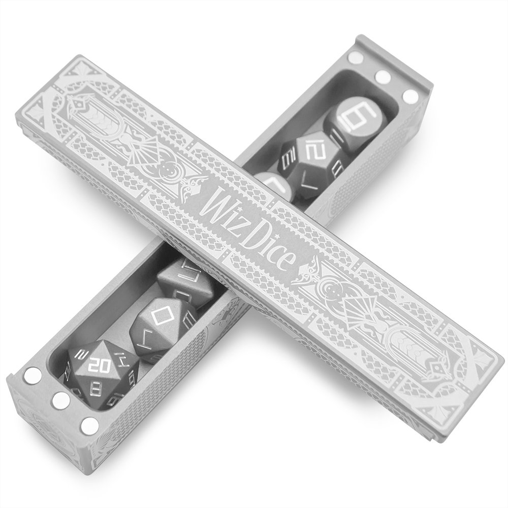 Wiz Dice Masterwork Series - Sharp-Edged Metal Dice Set for Tabletop RPG Adventure Games with a Dice Box - DND Dice Set, Suitable for Dungeons and Dragons and Dice Ga