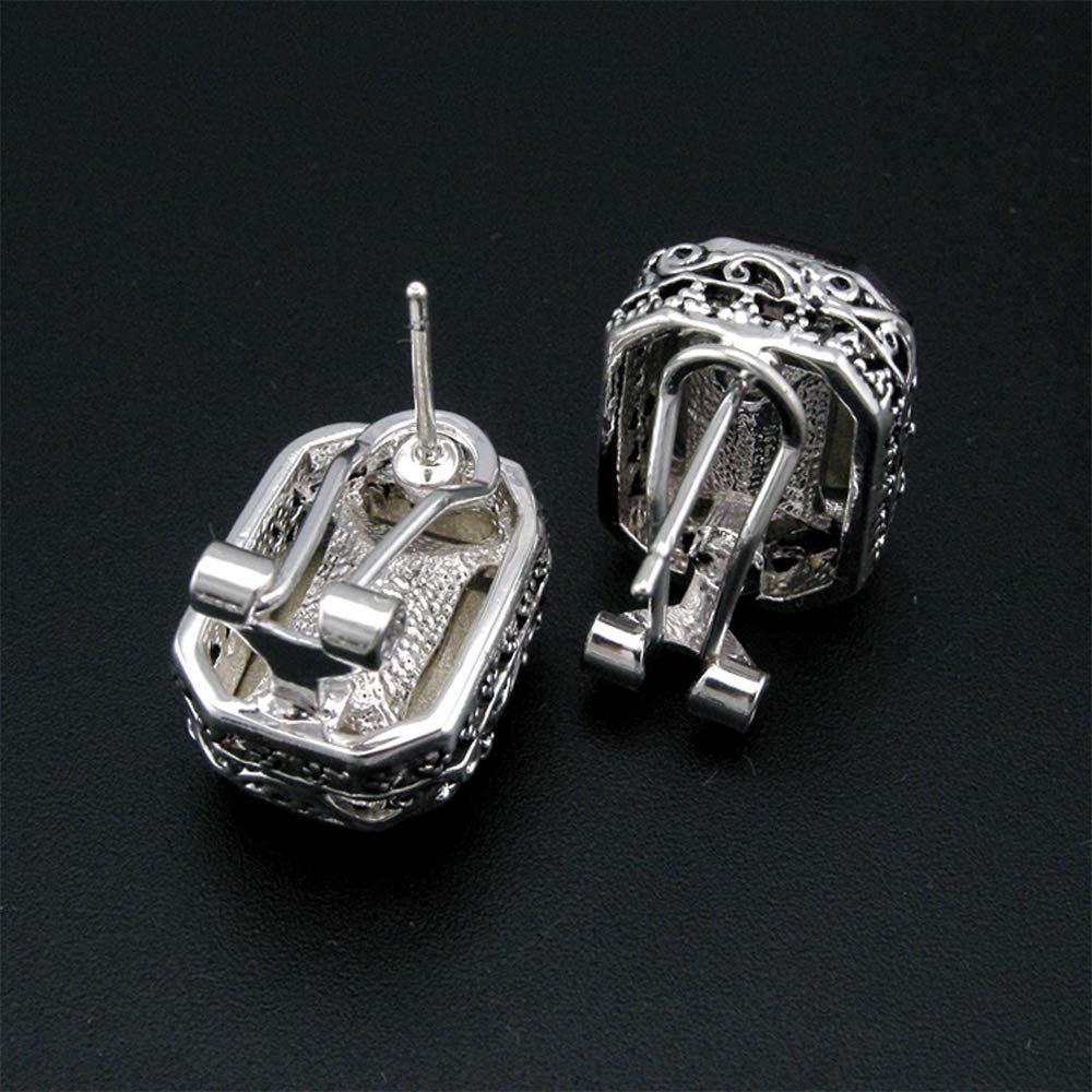 White Gold Plated Rectangle Shaped Sapphire Blue Swarovski Elements Crystal Leverback Earrings Fashion Jewelry for Women