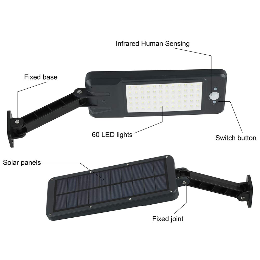 Xunata Solar LED Gutter Lights with 60 LEDs 1700LM, Remote Control Dimmable Adjustable Angle Wireless Motion Sensor Big Battery 3 Lighting Modes for Home Yard Garage Garden Park Farm (White)