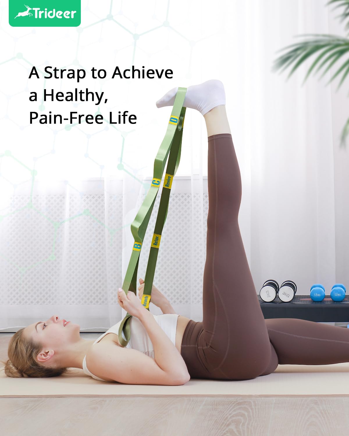 Trideer Stretching Strap with 10 Loops & Non-Elastic Yoga Strap for Stretching&Hamstring & Leg Stretch Strap for Physical Therapy, Flexibility- [Designed with Letters & Inspirational Remarks]