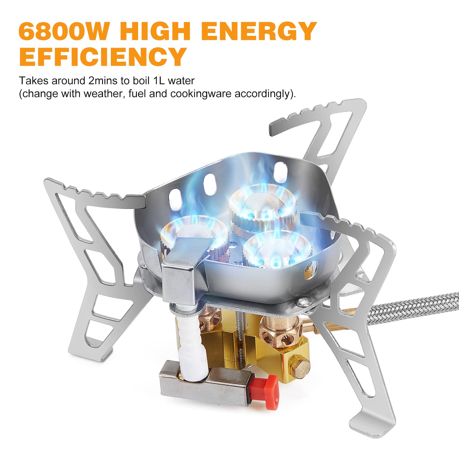 WADEO 6800W Windproof Camping Gas Stove, Small Camping Stove with Piezo Ignition, 1LB Propane Tank Adapter, Butane Adapter for Outdoor Cooking, Picnic, Camping and Hiking