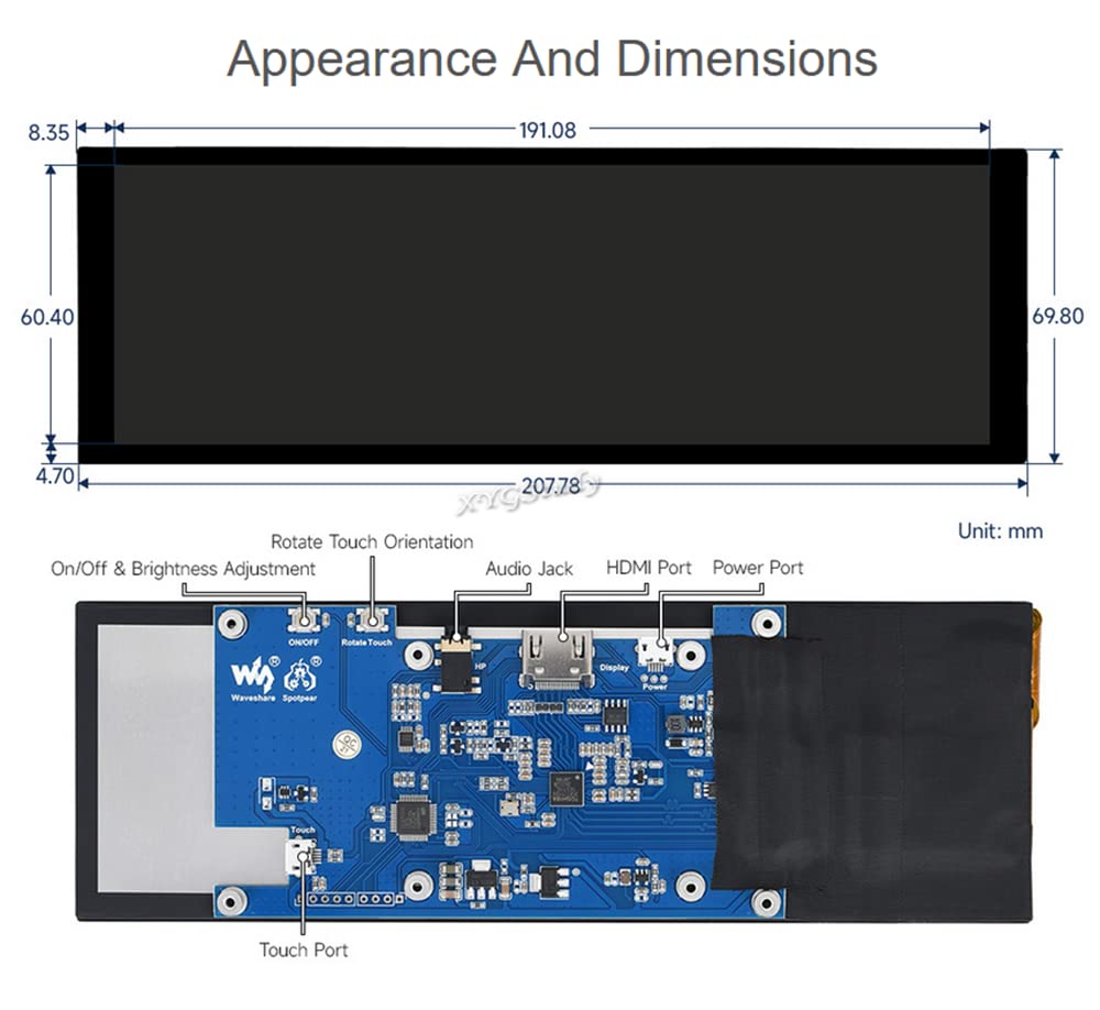 XYGStudy for Raspberry Pi 7.9 inch IPS Capacitive Touch Screen HDMI LCD Display Monitor 400×1280 Toughened Glass for Jetson Nano Raspberry Pi 4 3 Raspbian Ubuntu Kali WIN10 IoT Retropie Driver Free