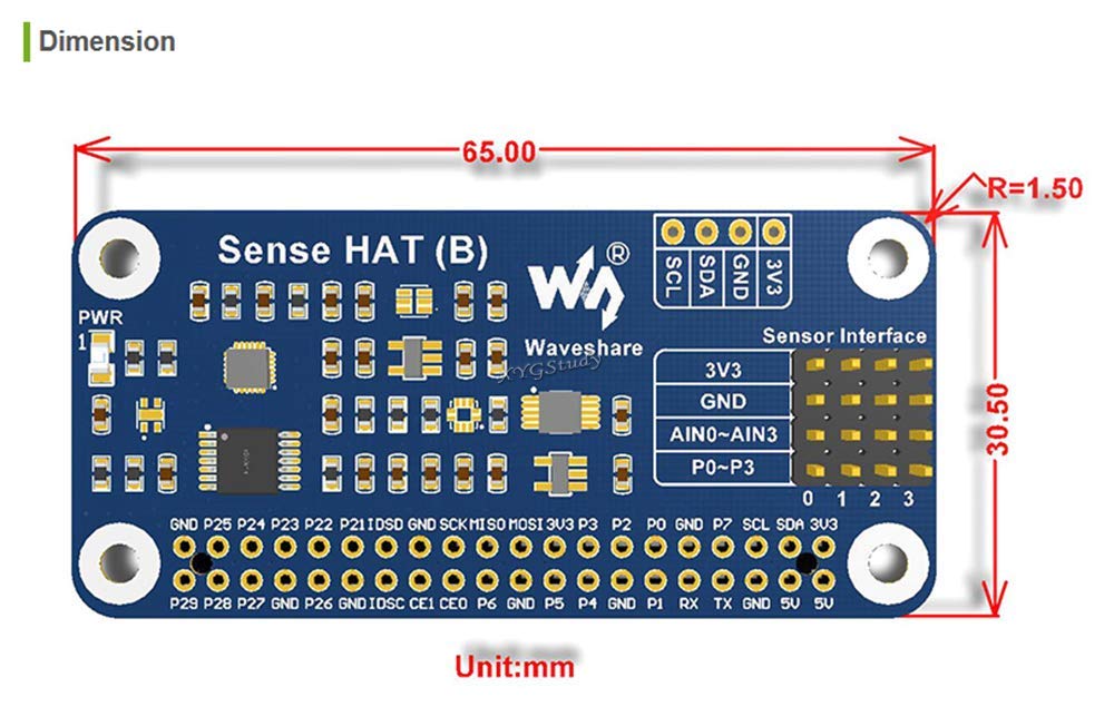 XYGStudy for Raspberry Pi Sense HAT (B) Onboard Multi Powerful Sensors Including Gyroscope Accelerometer Magnetometer Barometer Temperature and Humidity Sensor I2C Interface Supports External Sensors