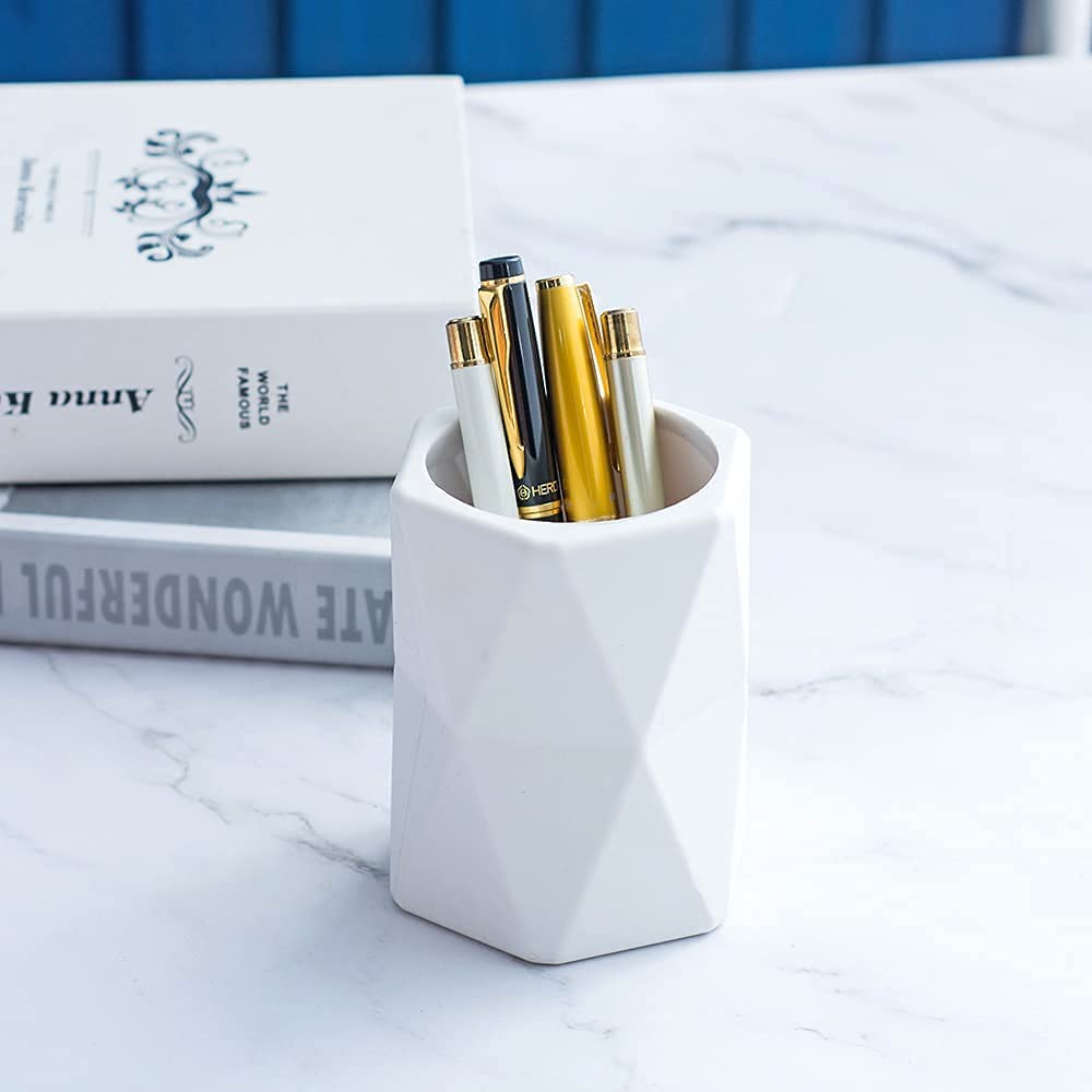 YOSCO Silicone Pencil Holder for Desk Cute Geometric Pen Cup Pot Stand for Desktop Organizer Makeup Brush Holder (White)