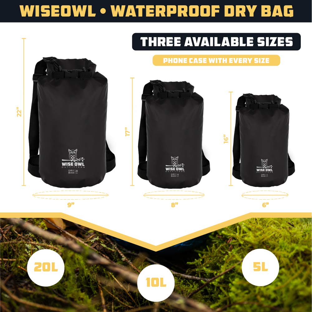 Wise Owl Outfitters Waterproof Dry Bag Backpack - Thick, Durable Water Bag for Kayaking, Camping, Boating, Beach and Outdoor Water Sports - Blue Clear, 20L