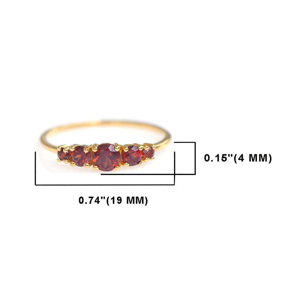 YoTreasure Garnet Solid 925 Sterling Silver Gold Plated Band Ring (6)