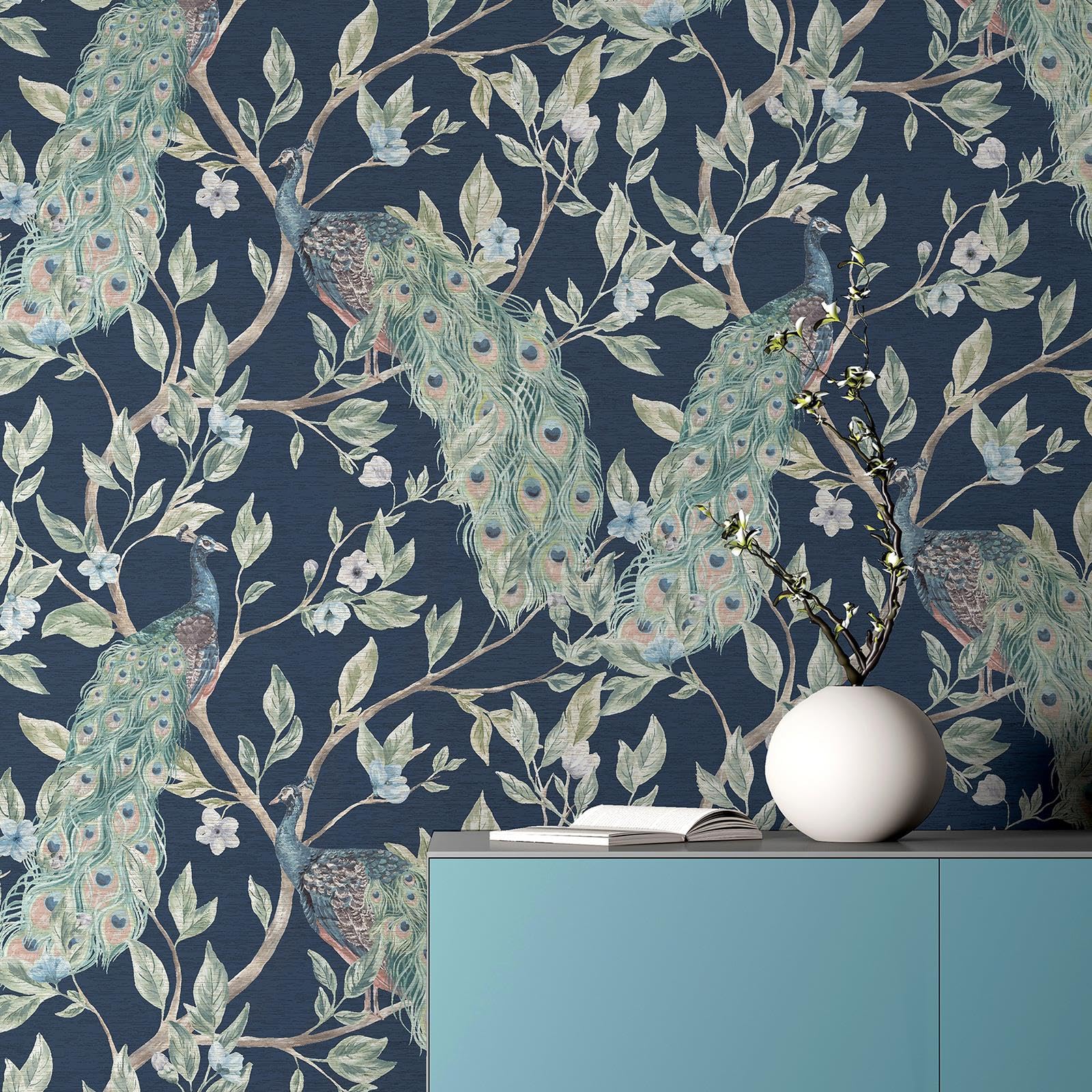 World of Wallpaper Keeka Peacock Wallpaper Navy 946100