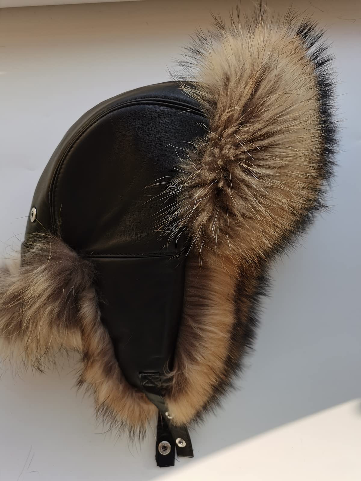 XUYUZUAU Mens Fox Hair Hat Winter Genuine Sheepskin Russian Ushanka Hats Natural Brown