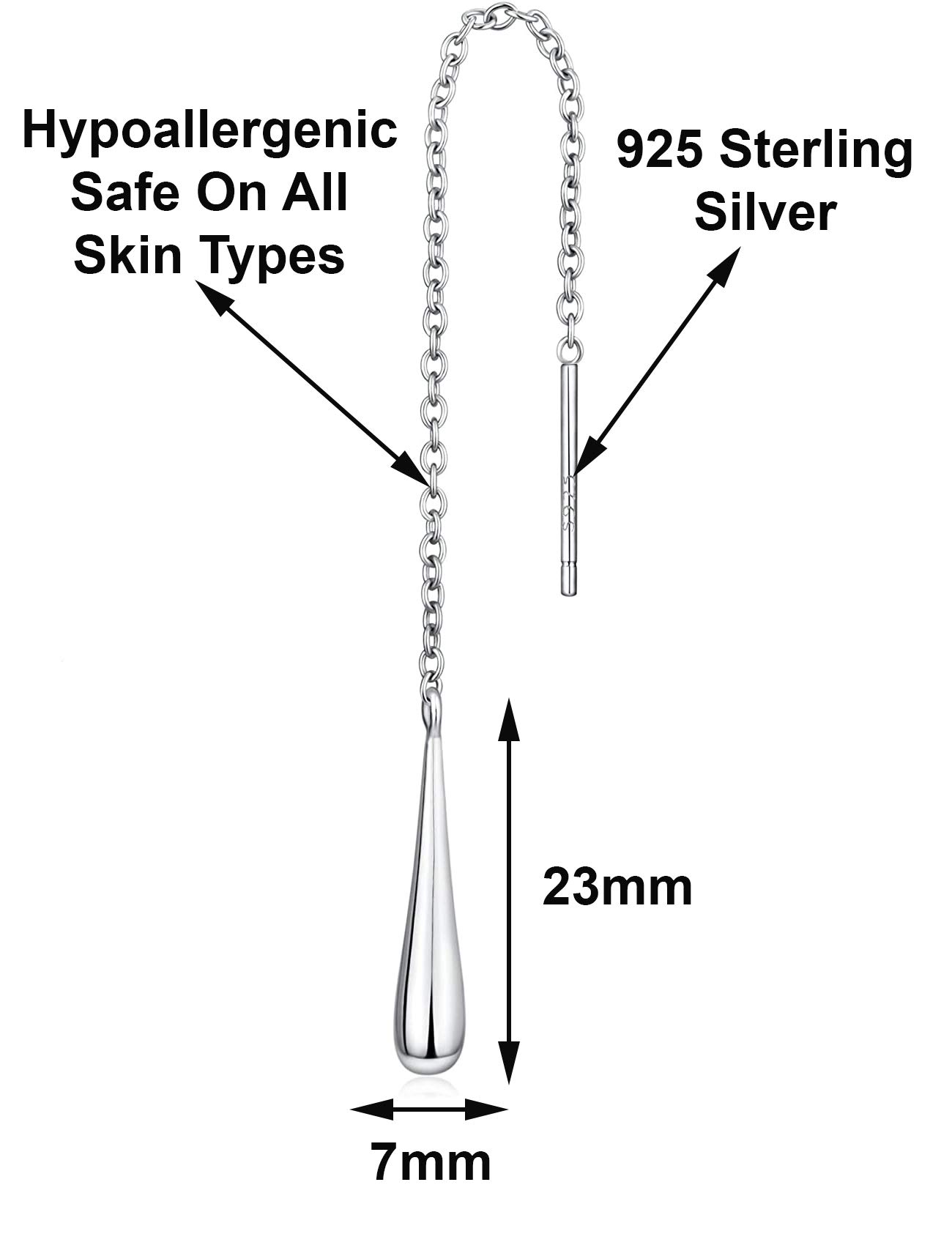 Savlano 925 Sterling Silver White Yellow & Rose Color Threader Dangle Drop Cross Line Ear Teardrop Long Chain Women's Earrings (White)