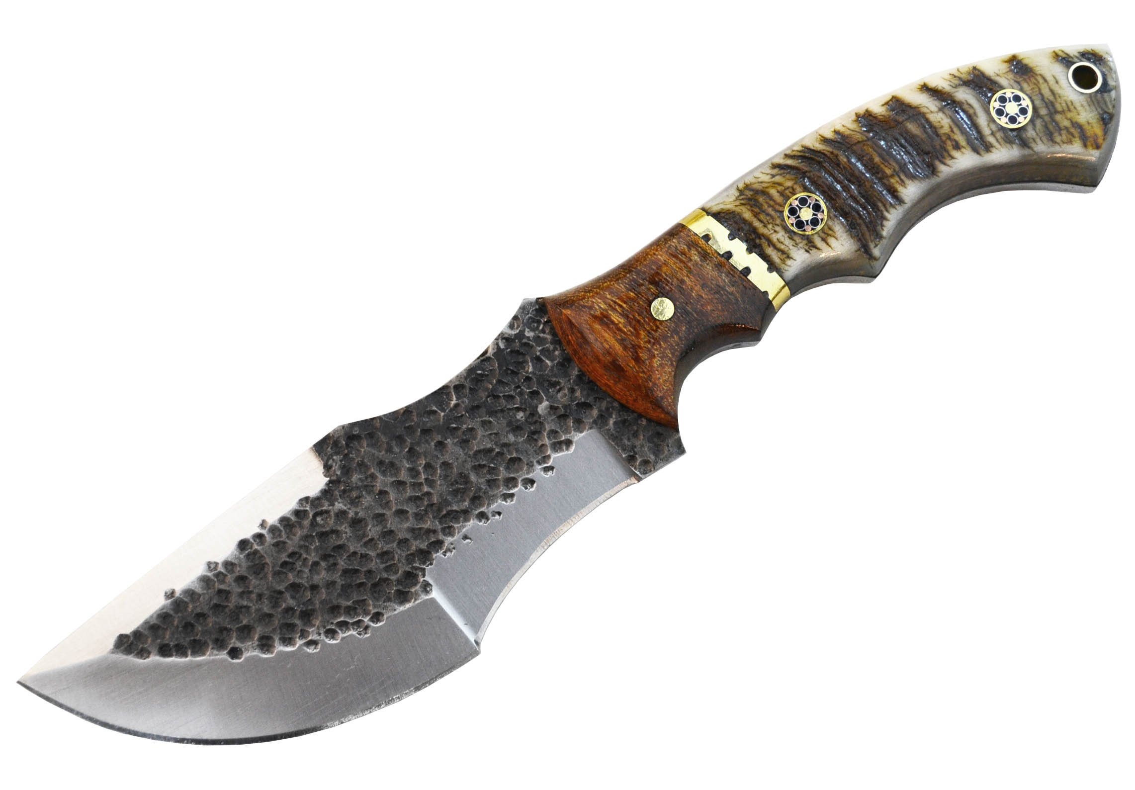 Whole Earth Supply D2 Tracker Hunting Knife Large Knives Survival Skinning Hammered Sheath Steel