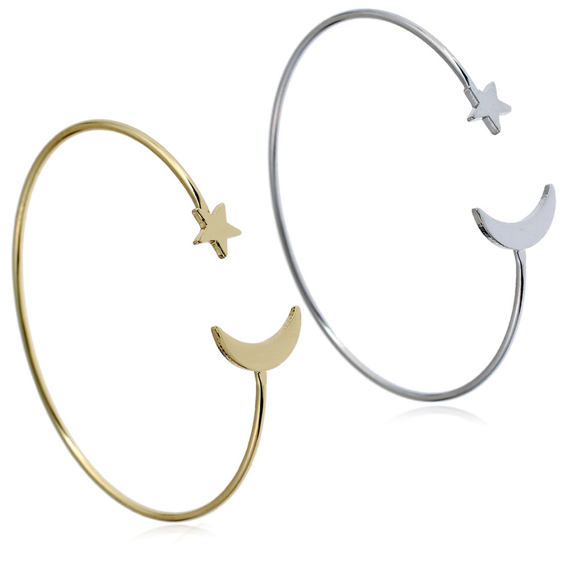 YINLI 2 Pack Women Simple Cuff Bracelet Bangle Adjustable Bracelets (Star and Moon)