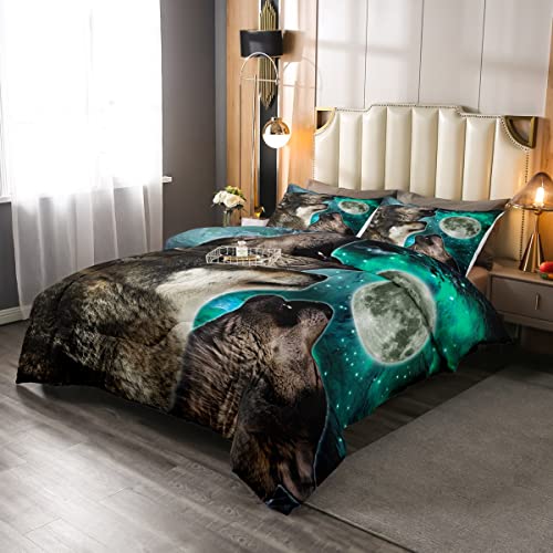 Wolf Bedding Sets Moon Stars Comforter Safari Animals Down Comforter For Kids Boys Girls Adults Nebula Marble Galaxy Space Wolves Duvet Sets With 1 Comforter and 1 Pillow Case Bedroom Decor Twin