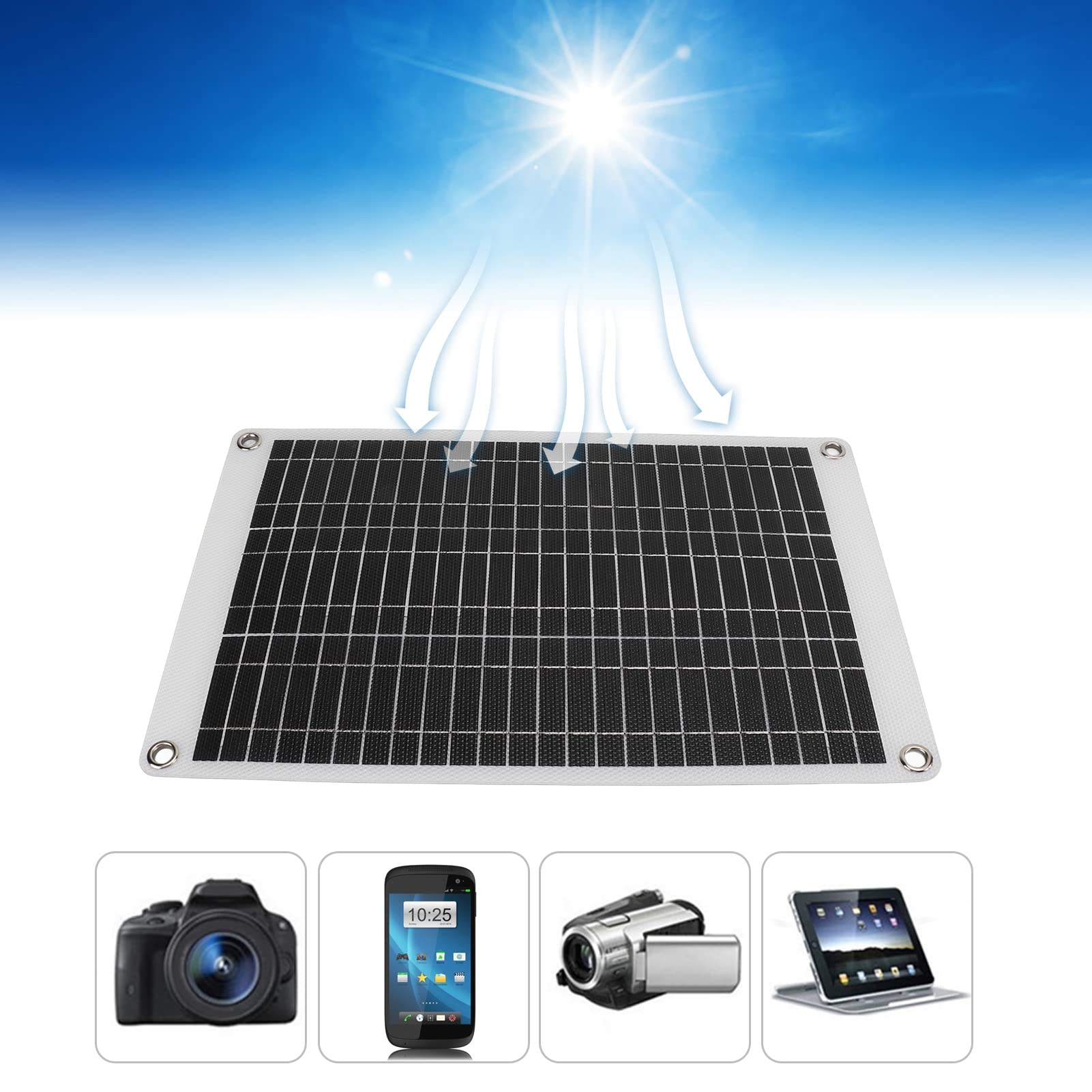 VTOSEN 15W Solar Panel Battery Charger Kit - Portable Solar Panel Charging for Car, Motorcycle, RV - Maintainer for 12V Battery, Mobile Phone - Solar Power Solution