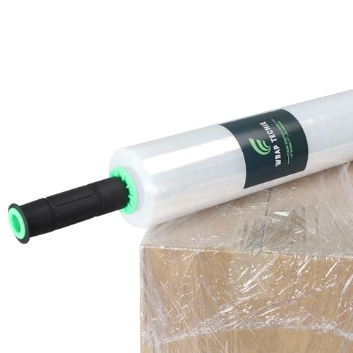WRAP TECHIE Stretch Wrap Film with Handles, 15 Inch x 1000 Feet Plastic Wrap for Moving, Industrial Strength Shrink Wrap Roll for Pallet Wrap, Packing Supplies for Moving, 60 Gauge, 2 Pack, Clear